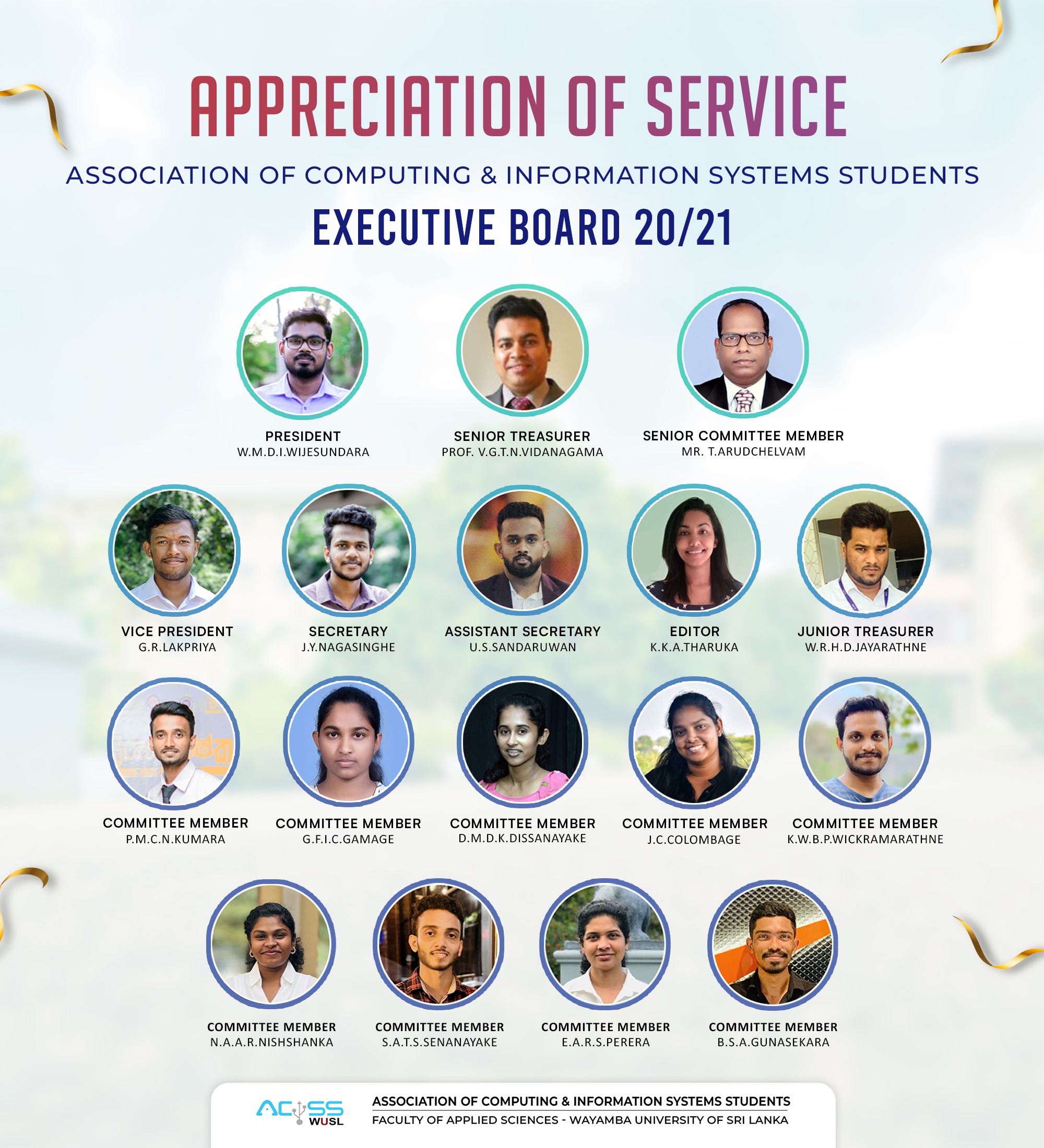 Appreciation of Service – ACISS Executive Committee 2020/2021 – Faculty of Applied Sciences